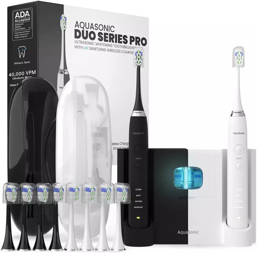 AquaSonic DUO PRO – Ultra Whitening 40 000 VPM sähköiset älykkäät hammasharjat