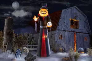 Große Halloween-Dekorationen – 12 Fuß großer Kürbiskopf-Schnitter aufblasbar