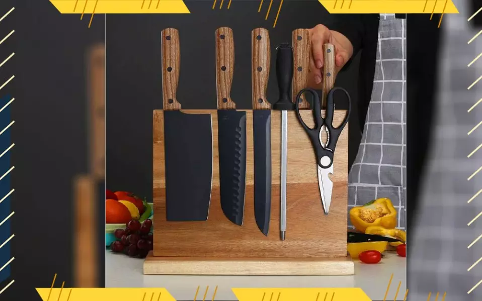 magnetisk knivholder med kjøkkenkniver