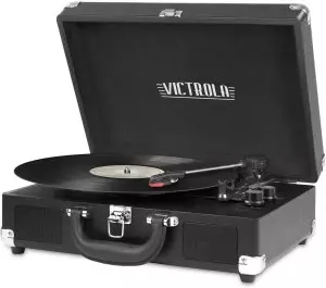 IVictrola Vintage 3-Speed Bluetooth Suitcase Record Player ephathwayo enezithethi ezakhelwe ngaphakathi