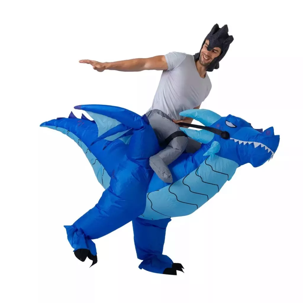 Disfraz inflable de Halloween para montar en dragón de hielo azul
