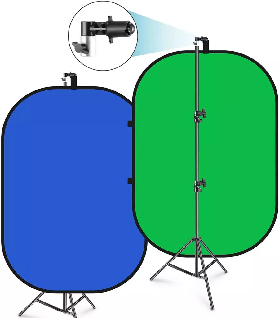 Neewer 5'x7 'Chromakey خلفية قابلة للطي باللون الأزرق والأخضر مع مجموعة حامل الدعم
