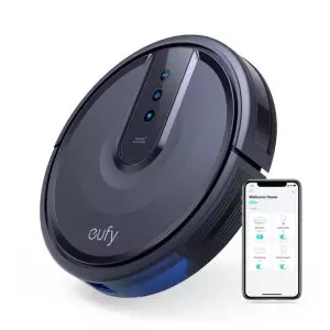 Eufy RoboVac 25C gegn hvítu bakgrunni.