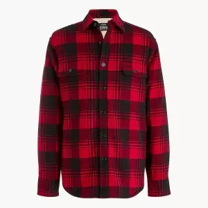 Red plaid J. Crew Sherpa Dilapisi Jaket Flanel