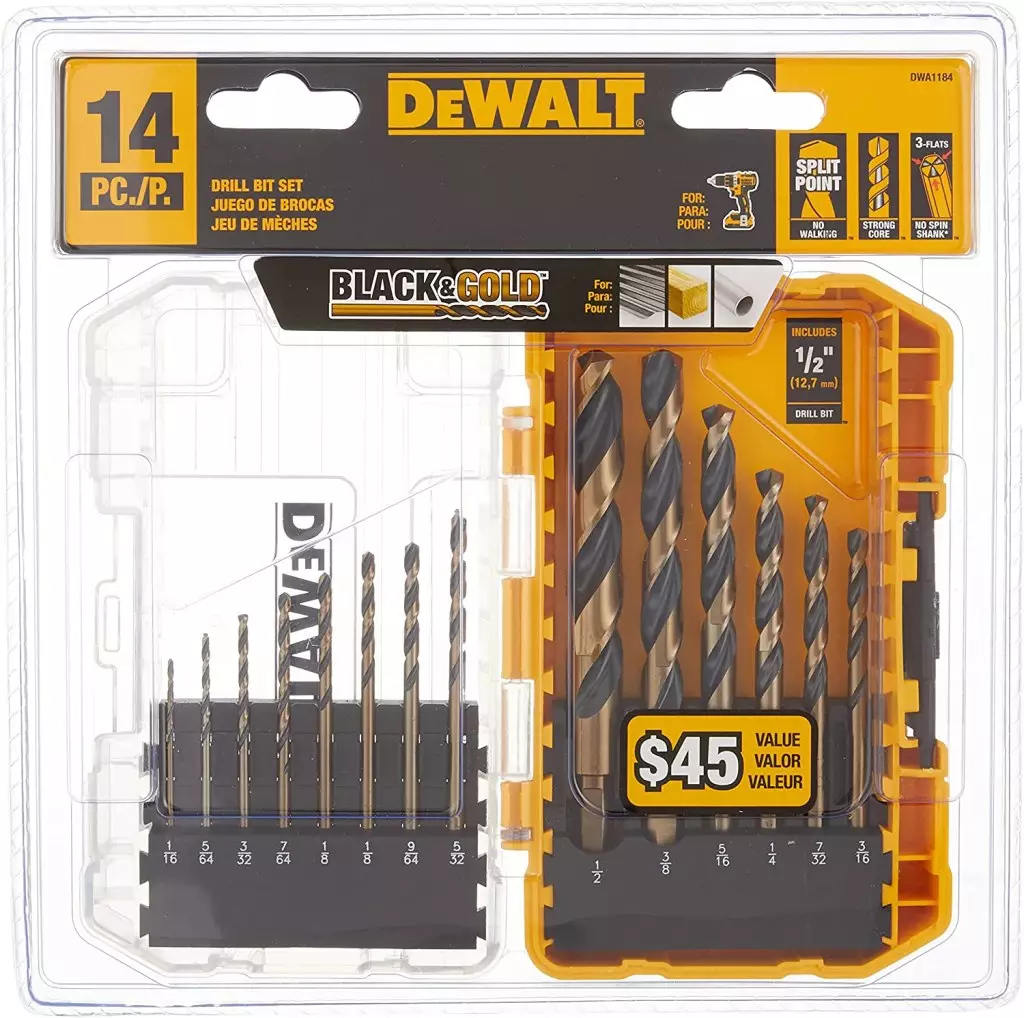 Set Mata Gerudi Hitam dan Emas DEWALT