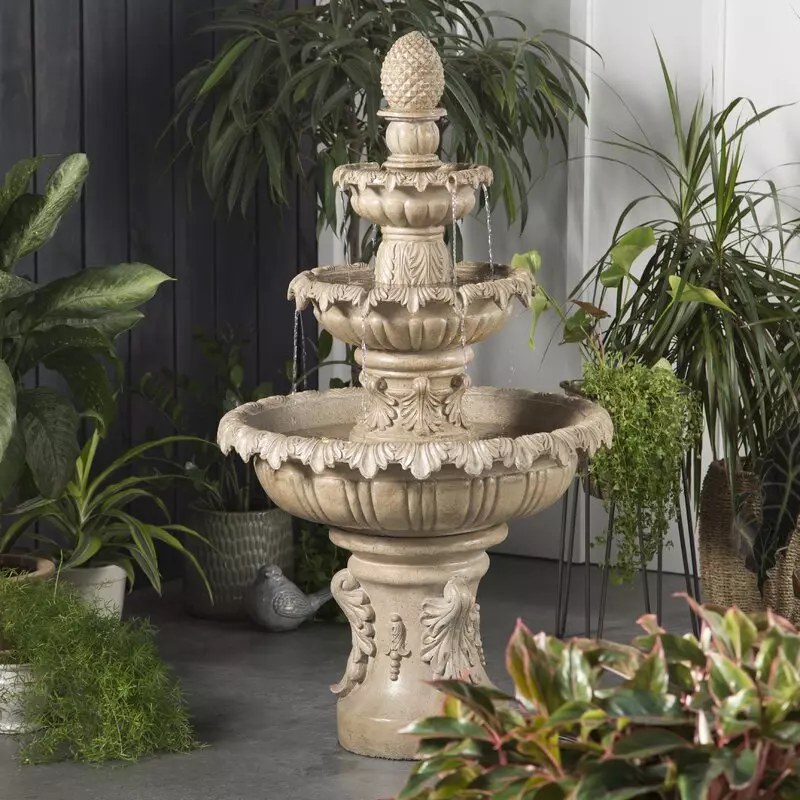Danelle Resin Outdoor Fountain with Light troch Fleur De Lis Living