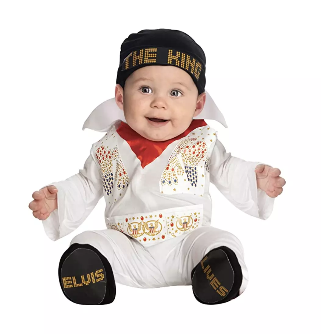 Baby in een Elvis-kostuum, beste Halloween-kostuums voor baby's