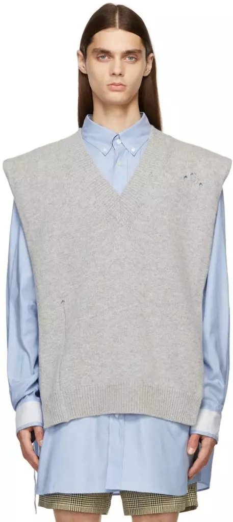Maison-Margiela-Grey-Knit-Distressed-Vest