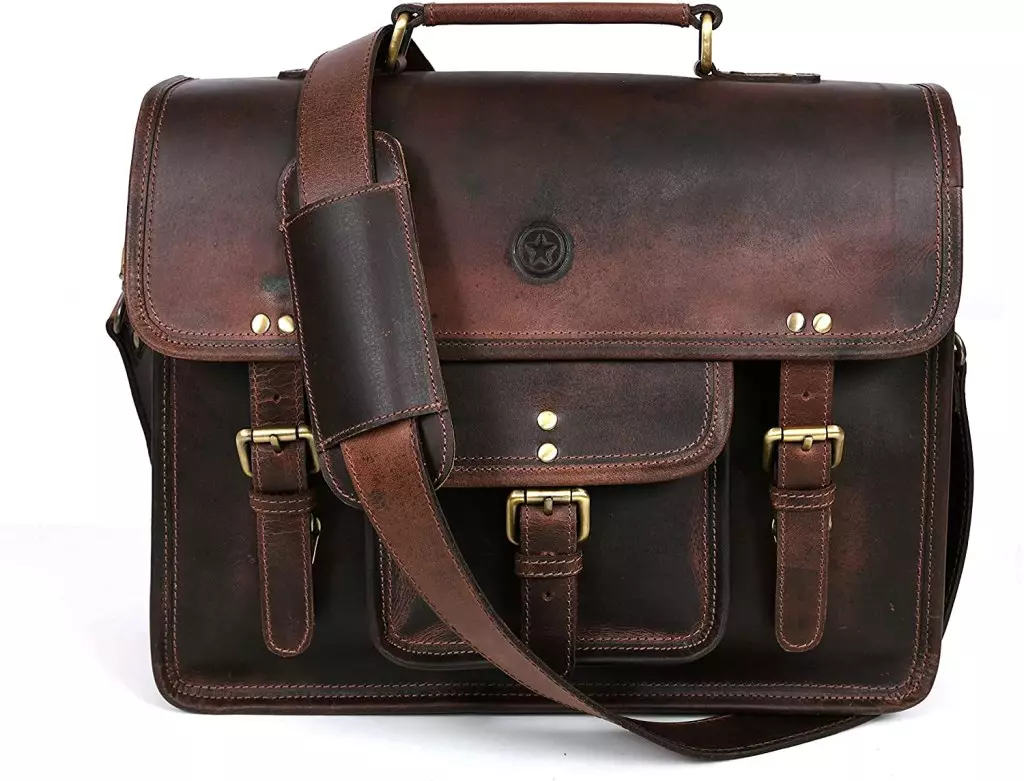 Aaron Leather Briefcase Laptop Messenger Bag