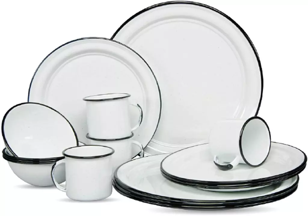 Cinsa 16 Piece. Enameled Dinnerware Camping /Outdoor Set para sa 4