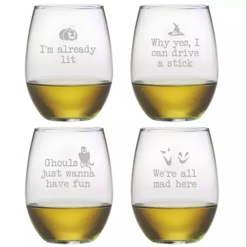 The Holiday Aisle Shingleton Ghoul's Night Out 4-Piece 21oz Stemless Wine Glass Set