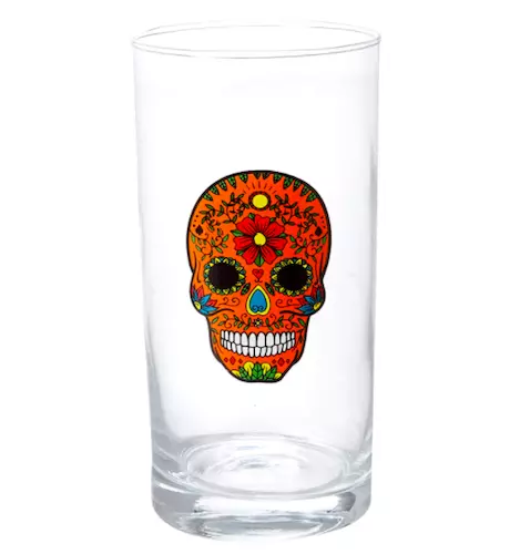 Circleware Halloween Sugar Skull High Ball Glass (Sada 4 kusů)