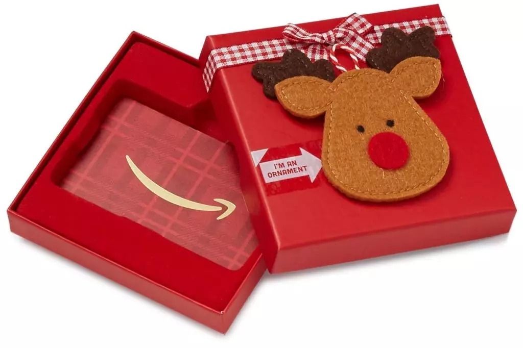 Amazon.com-ის სასაჩუქრე ბარათი სადღესასწაულო საჩუქრის ყუთში