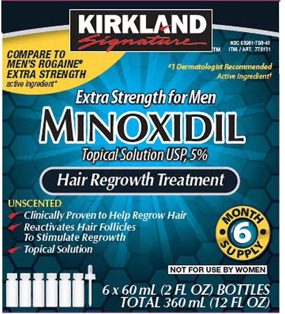 د Kirkland لاسلیک Minoxidil د اضافي ځواک د ویښتو د تویولو درملنه