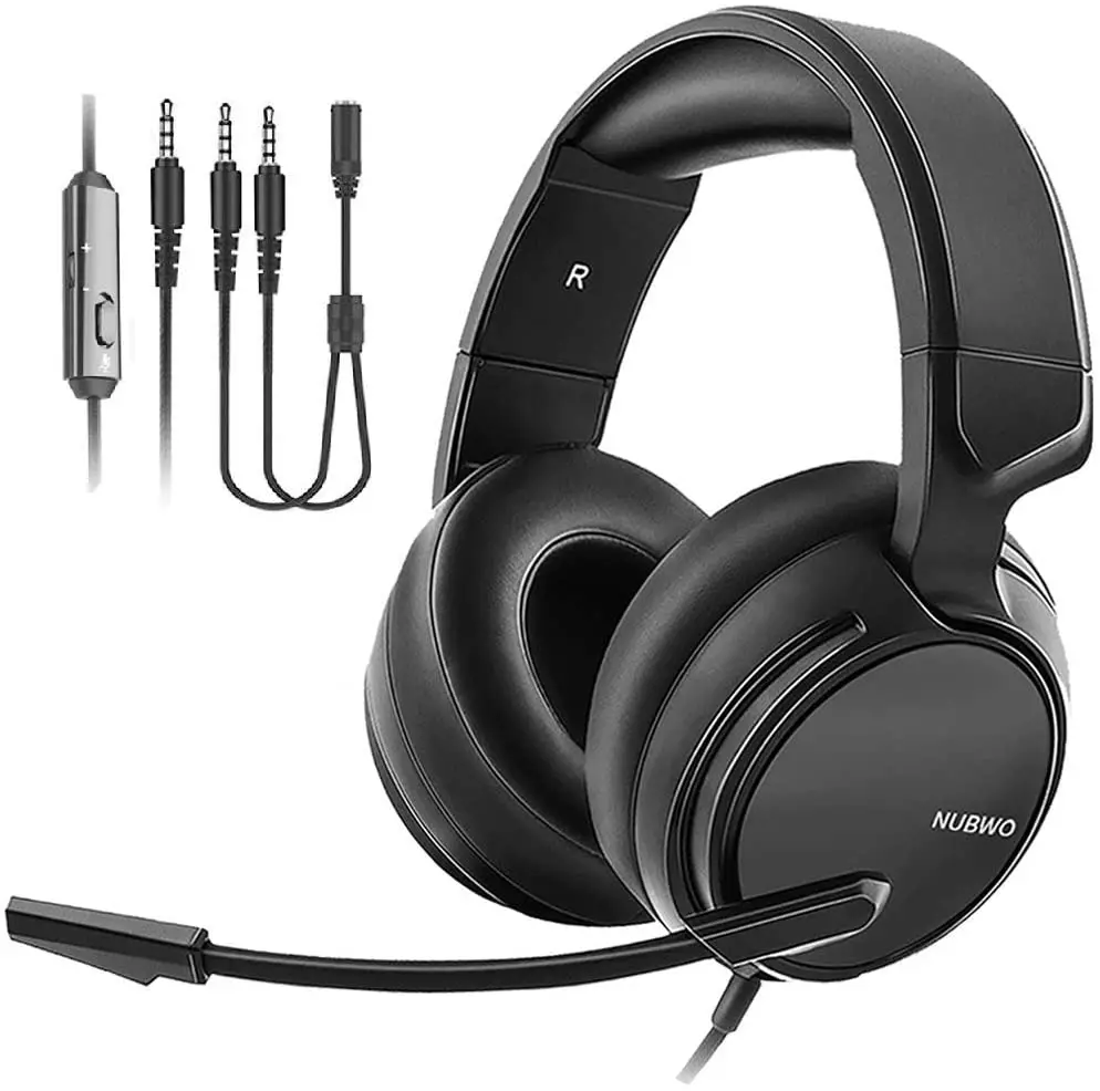 Headset Cearrbhachais NUBWO N12 & Headset Xbox One & Headset PS4, Cluasáin Chearrbhachais Steirió 3.5mm Timpeallaithe le Cluasáin Cuimhne Mic Bog do ríomhaire, ríomhaire glúine, PS3, Cluiche Físe le Rialú Toirt Solúbtha Micreafón