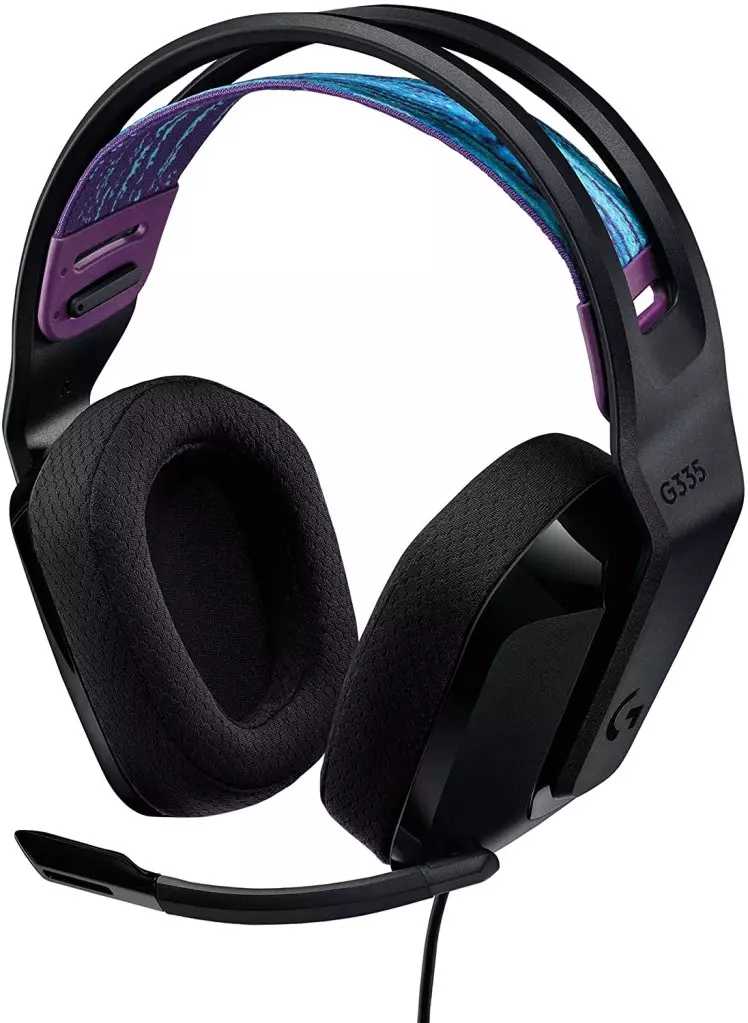 Headset Cearrbhachais Wired Logitech G335, le Micreafón Smeach go Mute, Jack Fuaime 3.5mm, Cluaisíní Foam Cuimhne, Meáchan Éadrom, Ag luí le PC, Playstation, Xbox, Nintendo Switch - Dubh