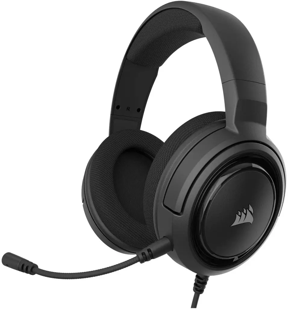 Corsair HS35 - Headset Cearrbhachais Steirió - Earcups Foam Cuimhne - Oibríonn sé le PC, Mac, Xbox Series X, Xbox Series S, Xbox One, PS5, PS4, Nintendo Switch, iOS agus Android - Carbóin (CA-9011195-NA)