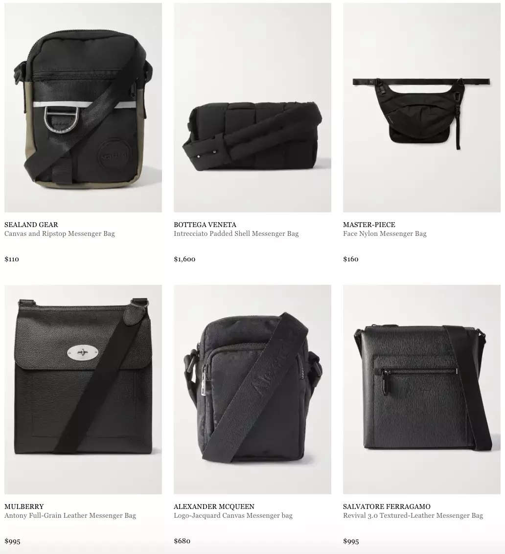 captura de pantalla de bolsas de mensajero para hombres a la venta en mr porter