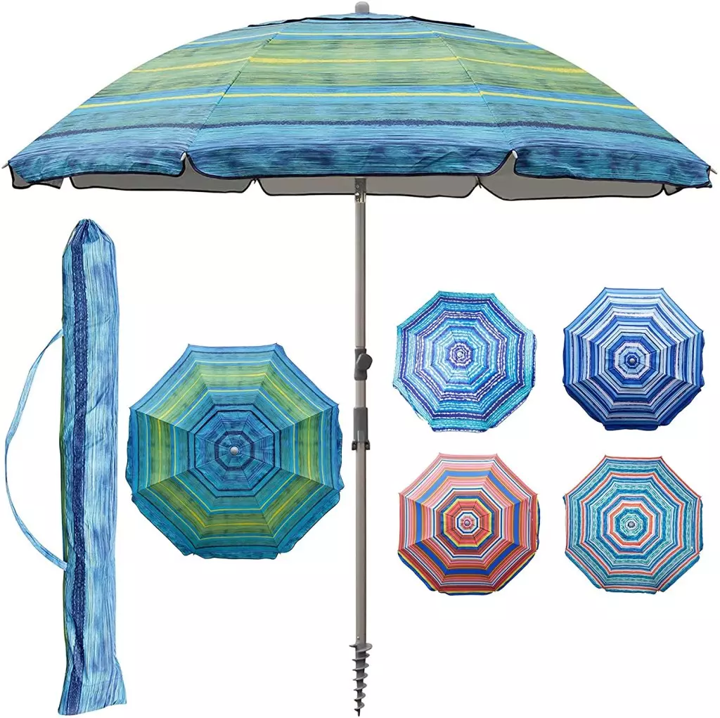 Blissun 7,2 collu pārnēsājams pludmales lietussargs ar smilšu enkuru