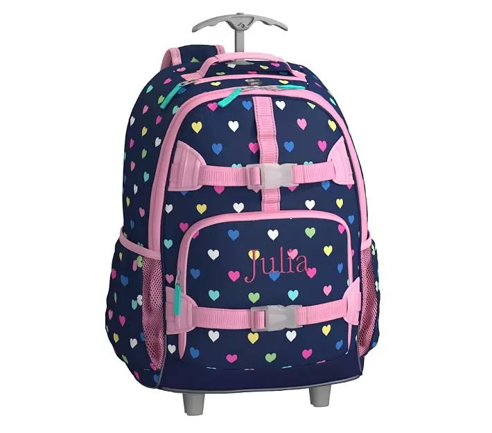 Mackenzie Navy Pink Multi Hearts Backpack with Wheels