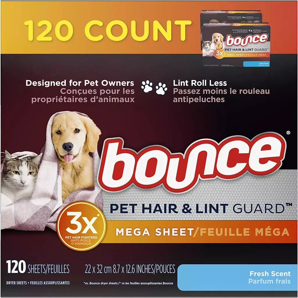 Bounce Pet Hair နှင့် Lint Guard Mega Dryer Sheets