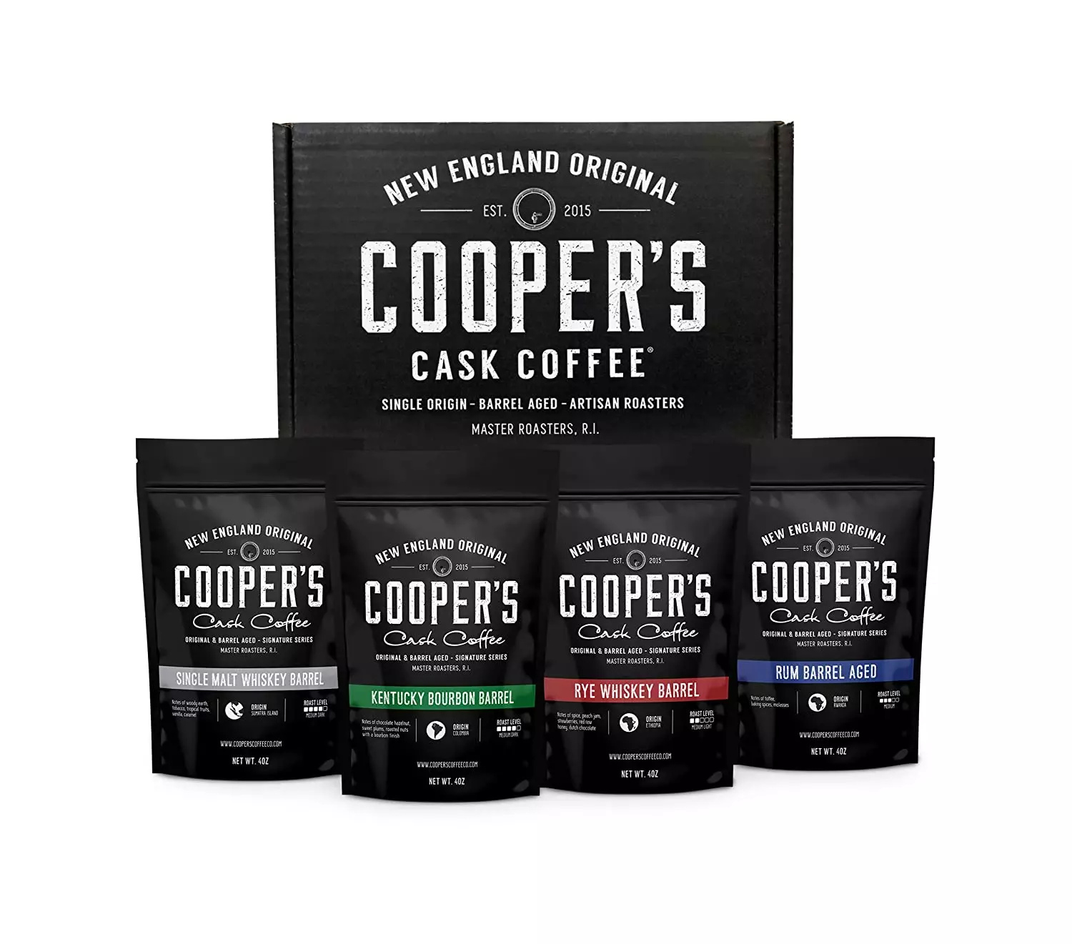 Set dhuratash Cooper's Cask Coffee Bourbon & Whisky Barrel Aged Coffee, dhuratat më të mira për kolegët