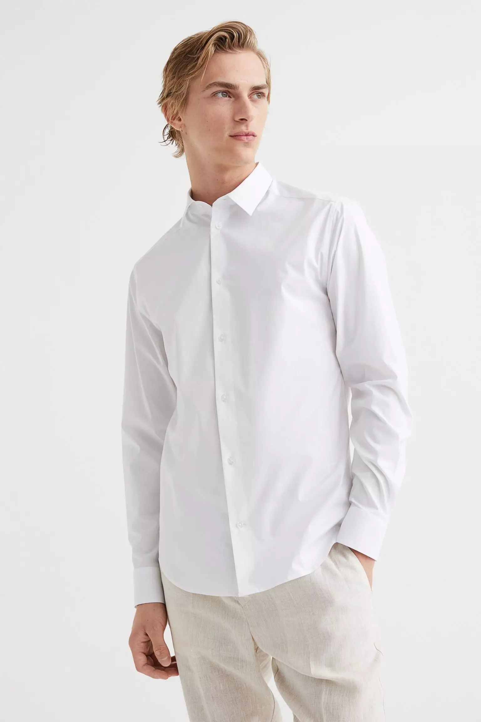 bästa vita dress shirt, H&M slim fit stretch skjorta