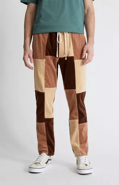 පිරිමින් සඳහා Pacsun Brown Patchwork Corduroy කලිසම් කලිසම්