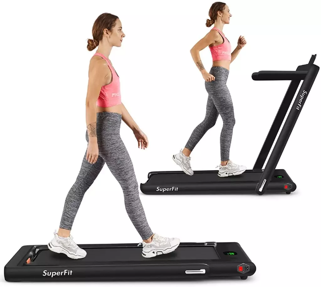 GoPlus 2-in-1 ئۈستەل قاتلىنىدىغان Treadmill نىڭ ئاستىدا ، ئەڭ ياخشى قاتلىنىدىغان ئايلانما يول