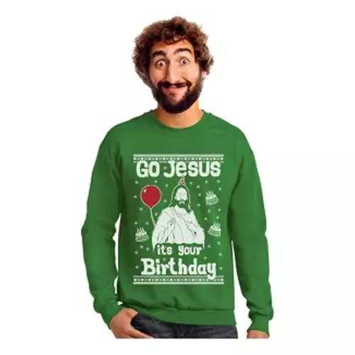 I-Tstars Go Jesus Funny Ugly Christmas Sweater (umbala oluhlaza)