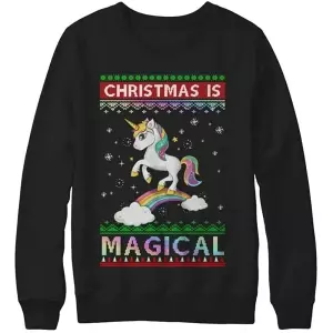 Suéter de Natal feio de unicórnio mágico