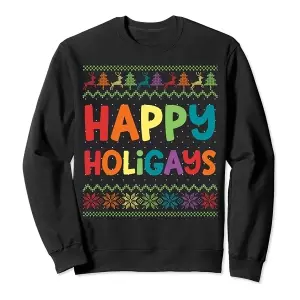 Moletom Happy Holigays, suéter de Natal feio e engraçado
