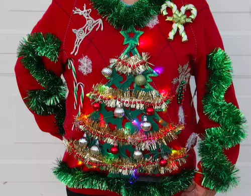 Suéteres feios e bregas para árvore de Natal iluminados Suéter masculino feio para festa