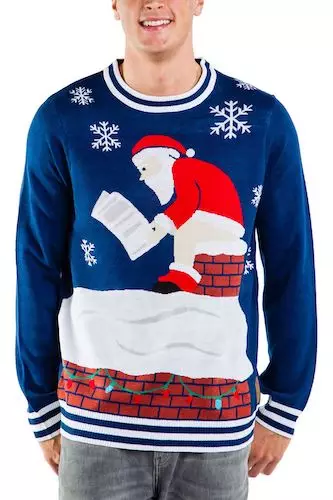 סוודר חג המולד המכוער לגברים של סנטה על האש