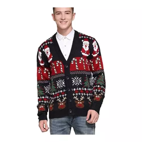 Suéter de Natal Rudolph Reindeer Masculino, Cardigan Bonito Suéter Feio
