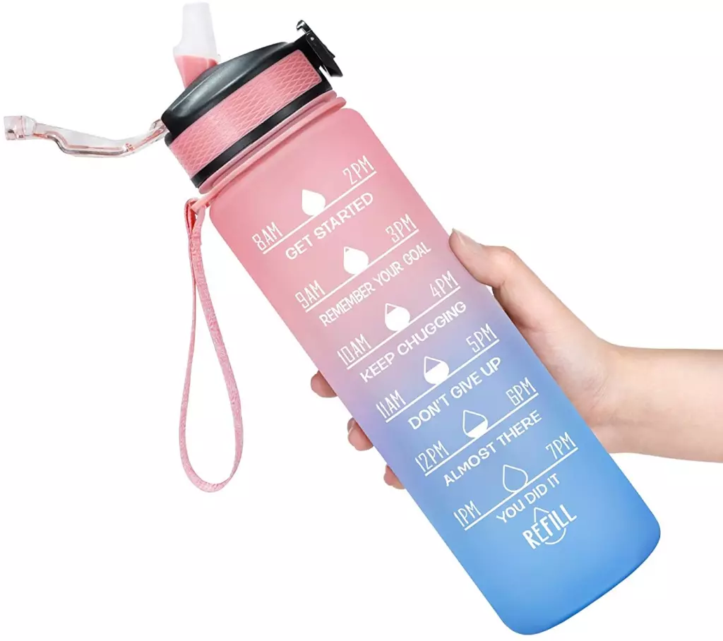 Venture Pal 32oz Motivational Fitness Sports Water Bottle nga adunay Time Marker & Straw, labing maayong mga regalo alang sa bag-ong mga inahan