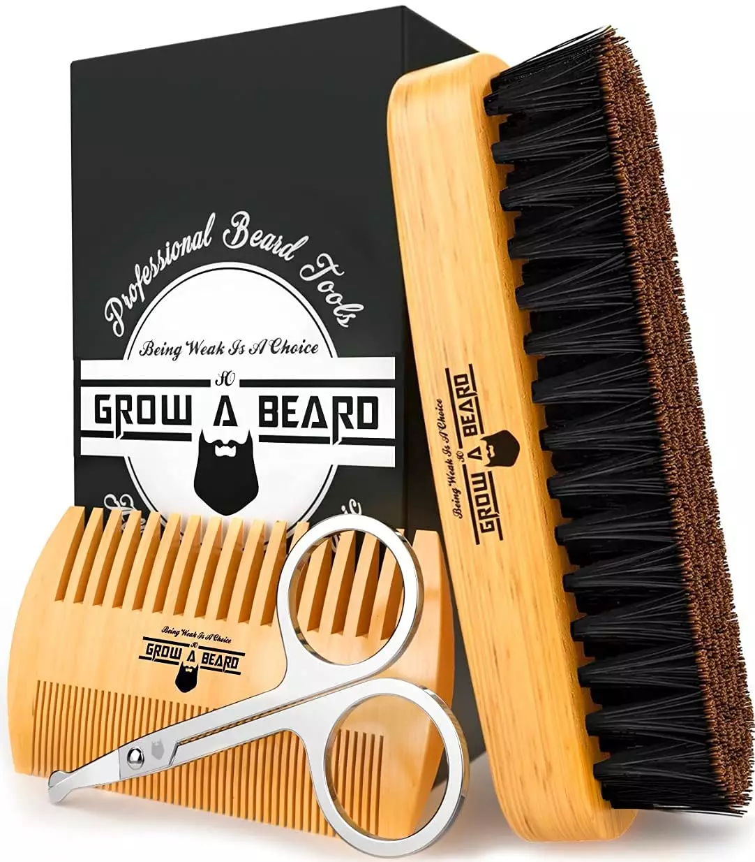 Grow Alpha Beard Grooming Kit na may beard brush, beard comb at grooming scissors