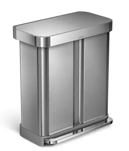 ISimplehuman 58-Liter Brushed Steel engenaStainless Dual Comppartment I-Recycling iNyathelo-kwiNkonkxa yeNkunkuma