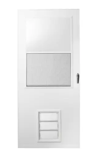 Emco K900 Series Białe winylowe, samoprzechowujące się drzwi burzowe dla zwierząt z czarnym osprzętem