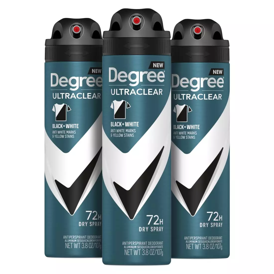Desodorante antitranspirante en espray negro y blanco UltraClear de Degree Men; mejor desodorante en spray