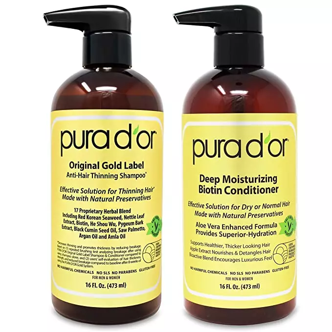 Pura d'Or Shampoo gegen dünner werdendes Haar und Biotin-Conditioner; beste Anti-Ausdünnungs-Shampoos, bestes Haar-Shampoo für Männer