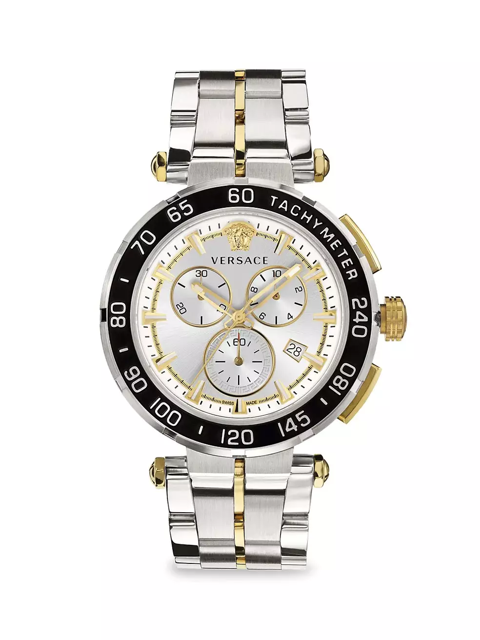Часовник с хронограф с гривна от неръждаема стомана Versace Greca