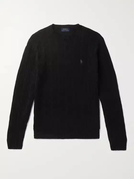 Polo-Ralfs-Laurēns-Kabeļu trikotāžas-merino-vilnas un kašmira maisījums-Crew-Neck-džemperis