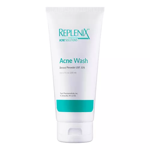 Replenix 10% Benzoyl Peroxide Wash Advanced Cleanser акне барои чеҳра ва бадан; беҳтарин шустани бадан барои акне