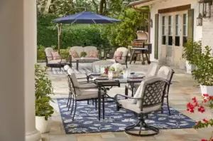 Hampton Bay Laurel Oaks 7-Piece Black Steel Outdoor Patio ထမင်းစားခန်းအစုံ