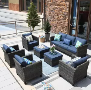 OVIOS New Vultros Grey 7-Piece Wicker Outdoor Patio Conversation Seating Set