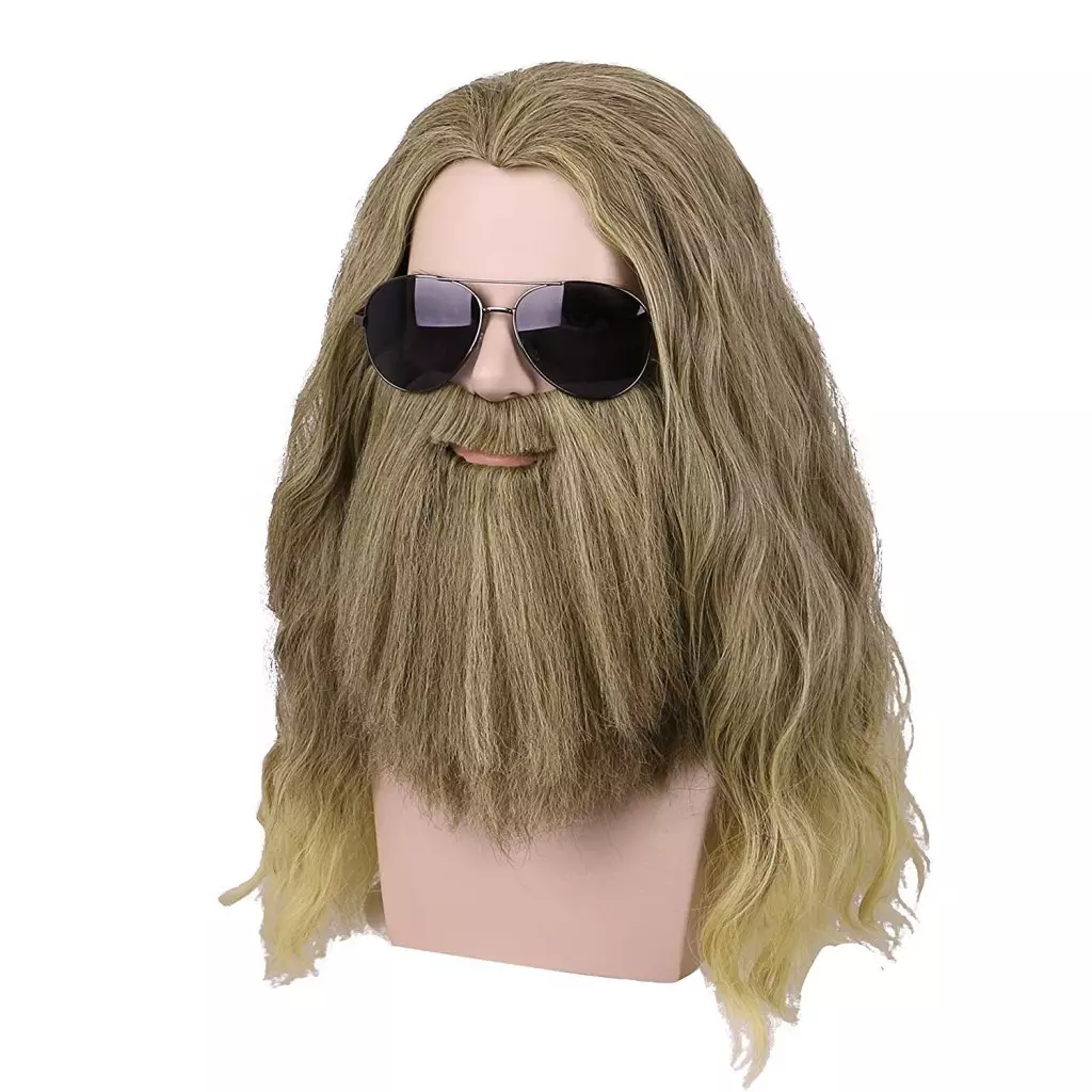 Yilys Men Long Kaboċċi Golden Kannella Xagħar u Beard Halloween Cosplay Wig