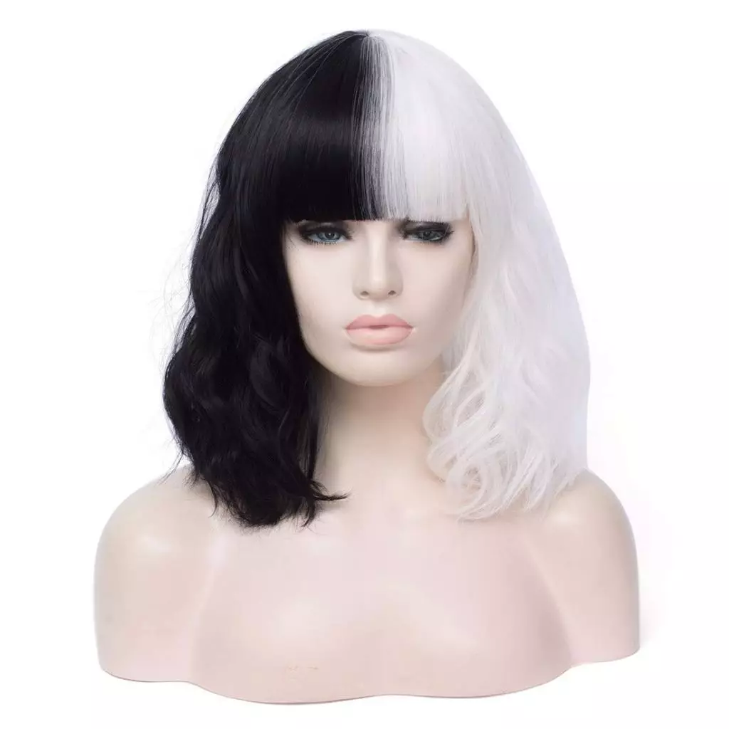 Cying Lin Short Wavy Curly Black and White Wig