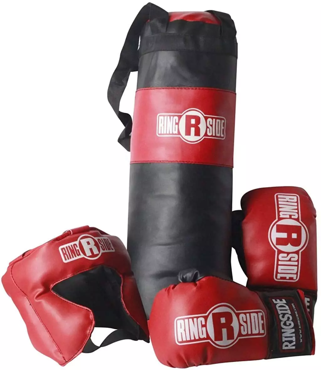 Ringside Kids Boxing Gift Set ມີຖົງມື, headgear ແລະຖົງຫນັກ mini