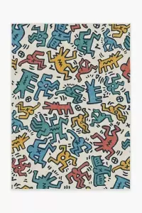 keith haring block party multicolor washable rug